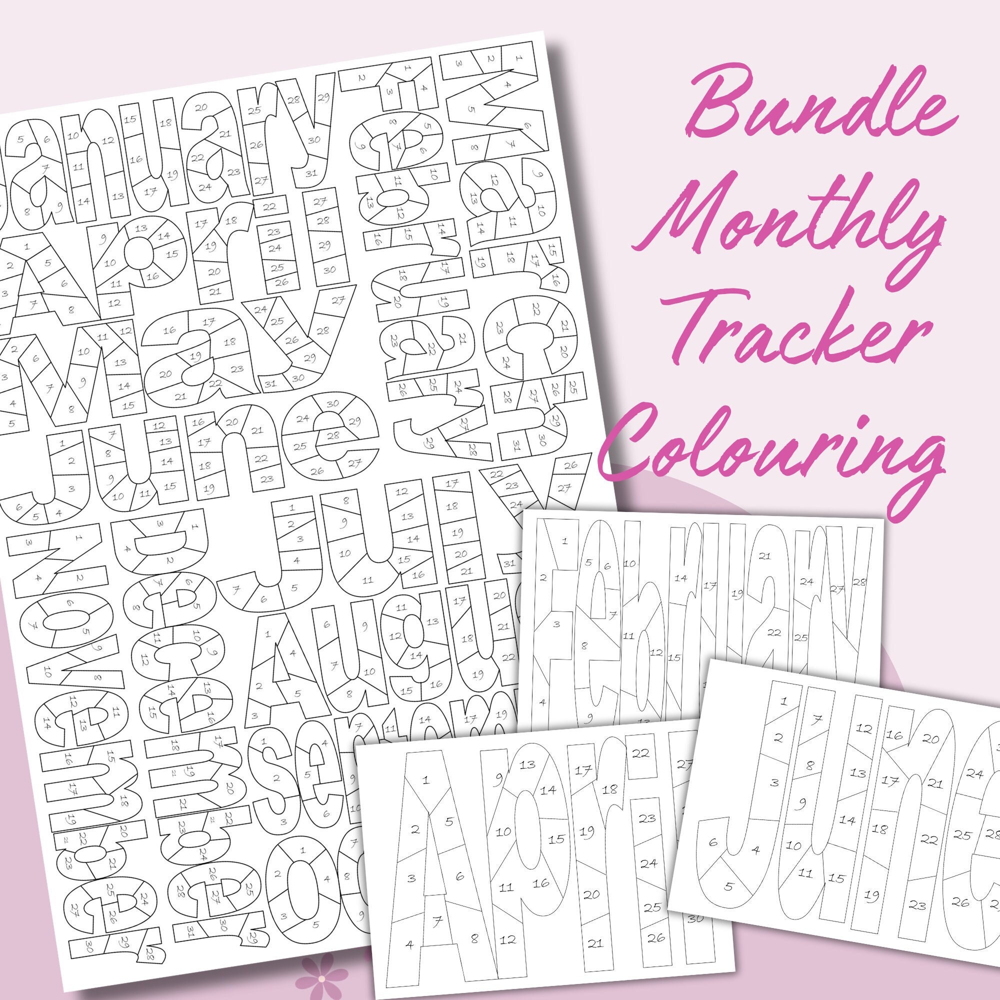 Adults Colouring Bundle Tracking Pages | Jan - Dece Tracker Pages ...