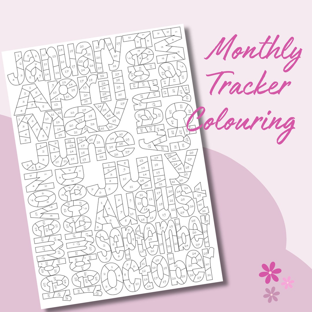 Adults Colouring Pages | Monthly Tracker to Colour in | Colouring ...