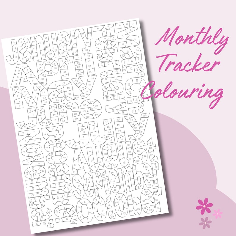 Adults Colouring Pages | Monthly Tracker to Colour in | Colouring ...