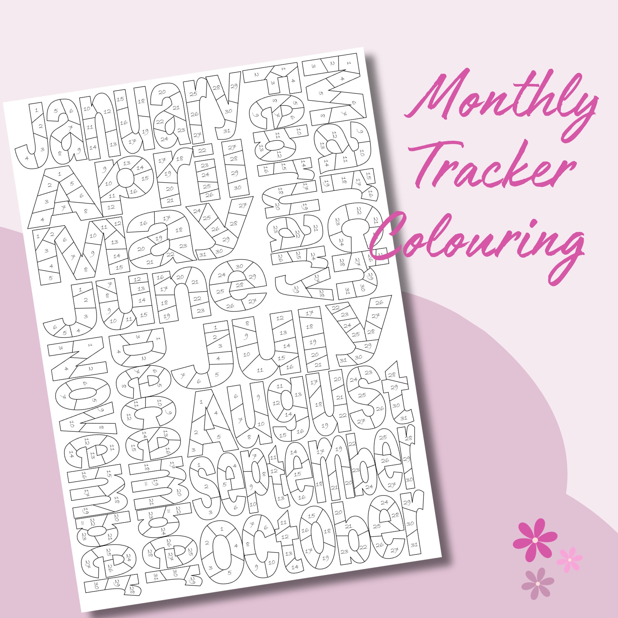 Adults Colouring Pages | Monthly Tracker to Colour in | Colouring ...