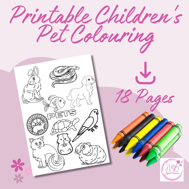 Children's Colouring Pages 18 Pet Designs to Colour in - Etsy