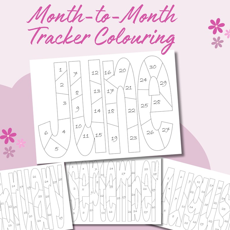 Adults Colouring Pages | Jan - Dece Tracker Pages | Month to Month ...