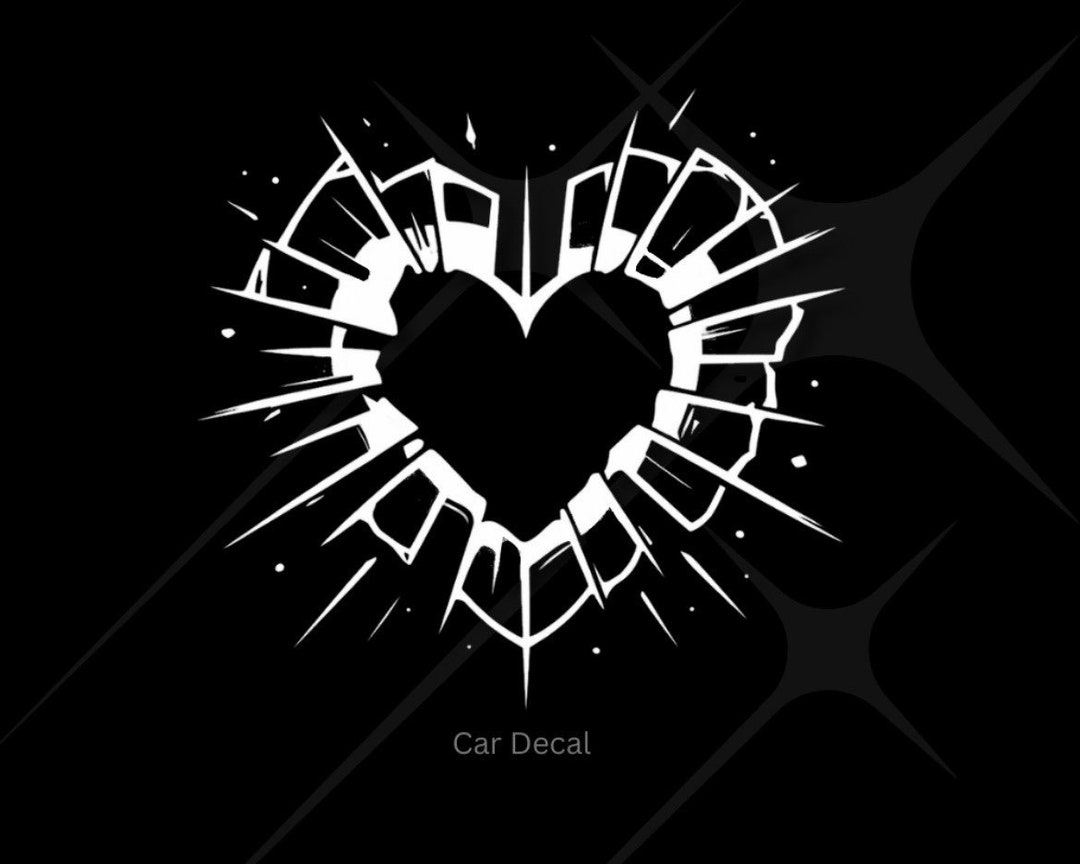 Broken Glass Heart Car Decal Cute Car Sticker Gothic Car Accessory Kawaii Car Decal Window