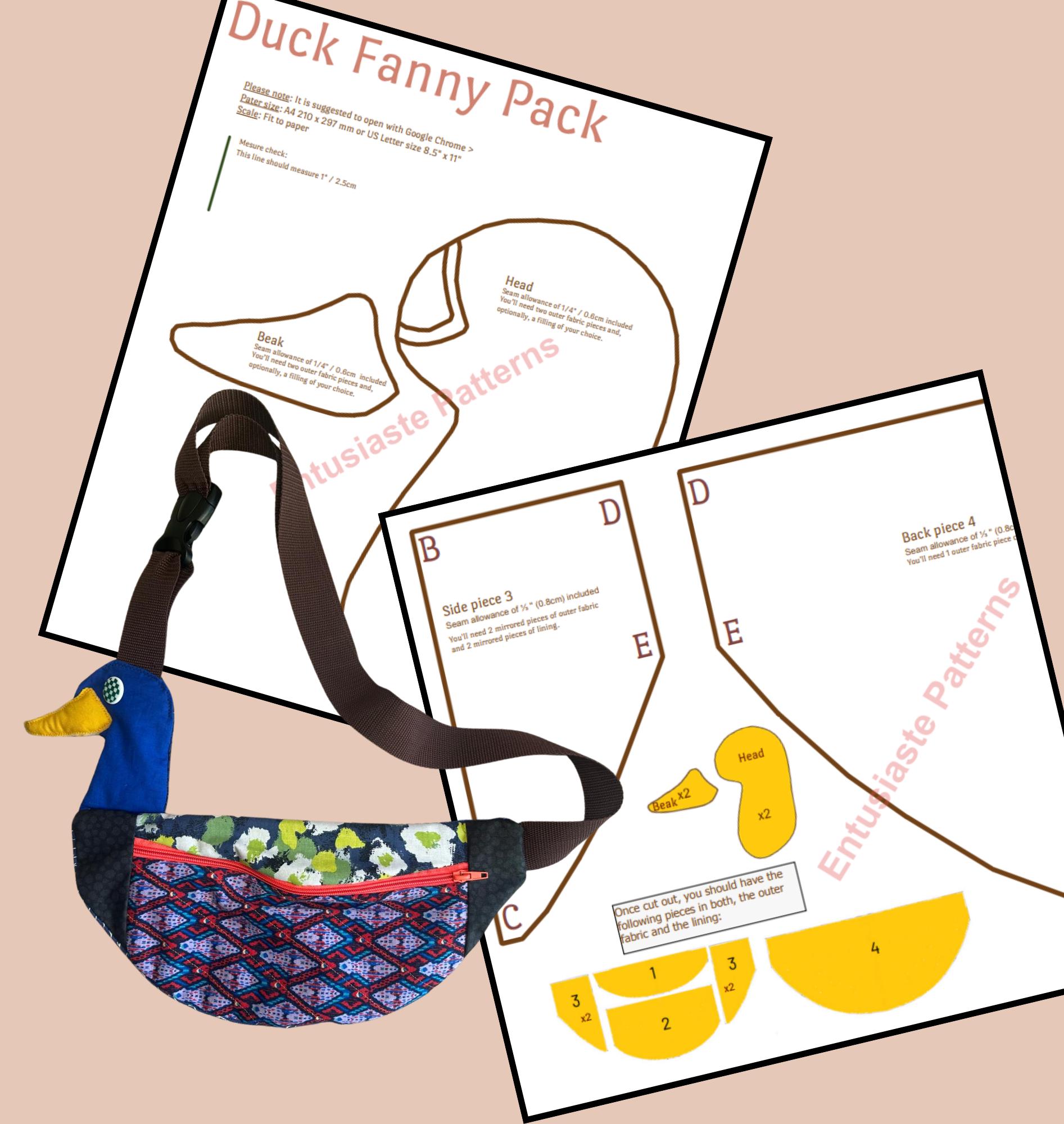 Bag Sewing Pattern, Duck Fanny Pack DIY – Crossbody Bag Tutorial (PDF ...