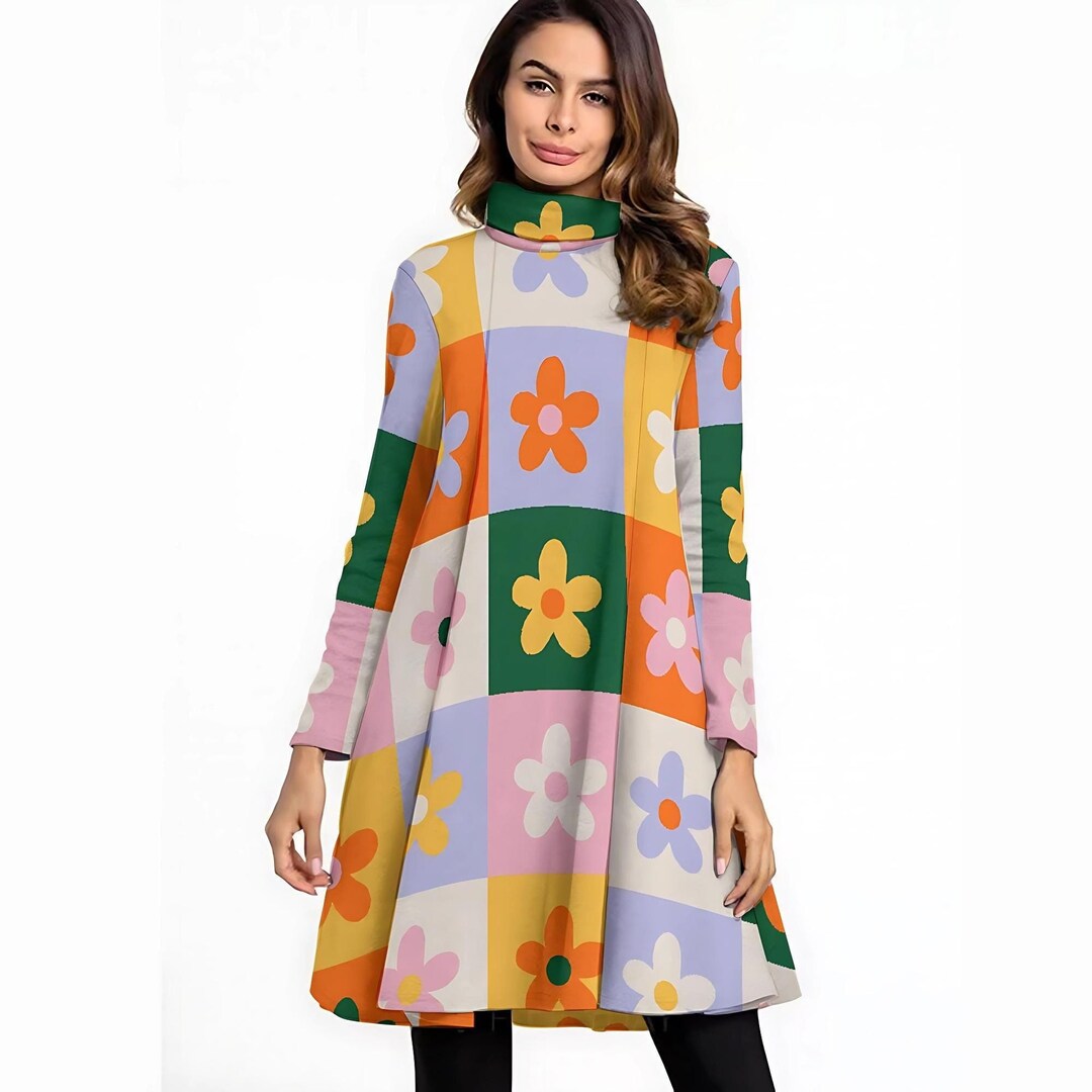 High Neck Dress With Long Sleeves for Women Petite-plus Size S-3XL ...