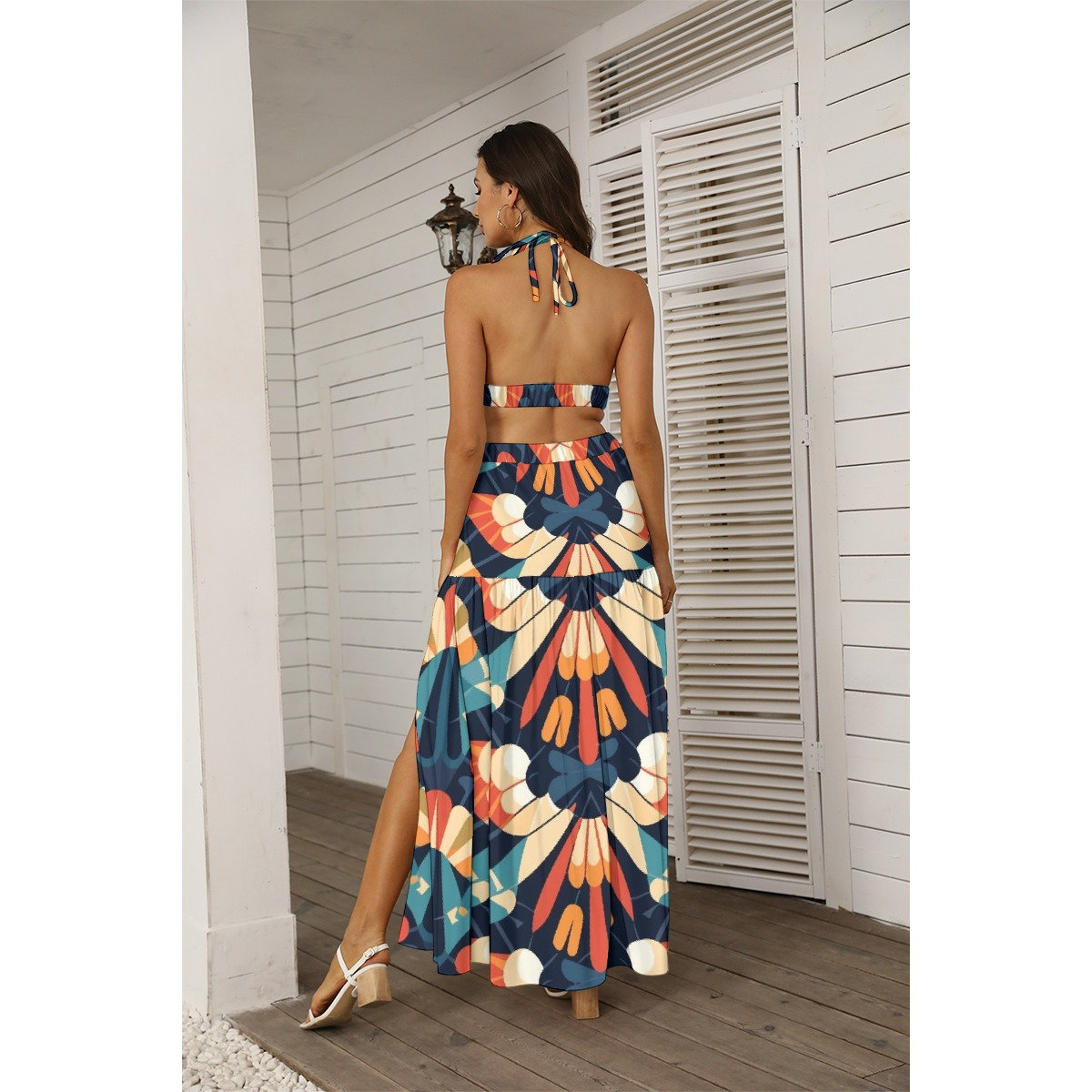 Maxi Dress Open Back Wrap Dress With Tie Neck, Spring Summer Fashion ...