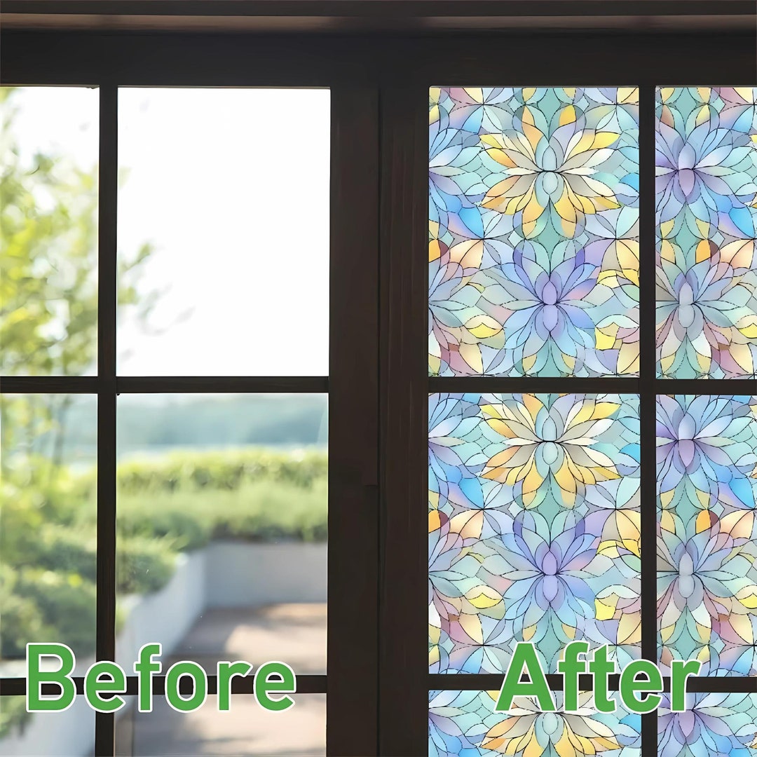 Window Privacy Film, Faux Pastel-stained Glass Covering, Easy Install ...