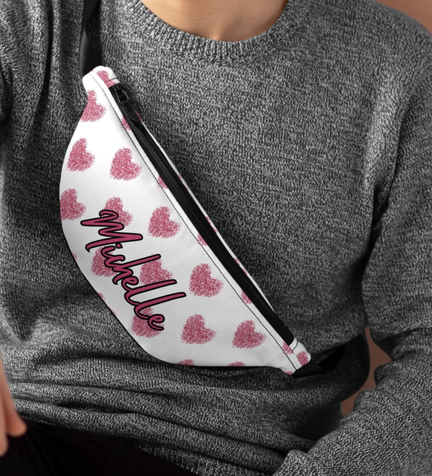 Fanny Pack Custom Name, Heart Pattern Crossbody Bag, Fanny Pack for ...