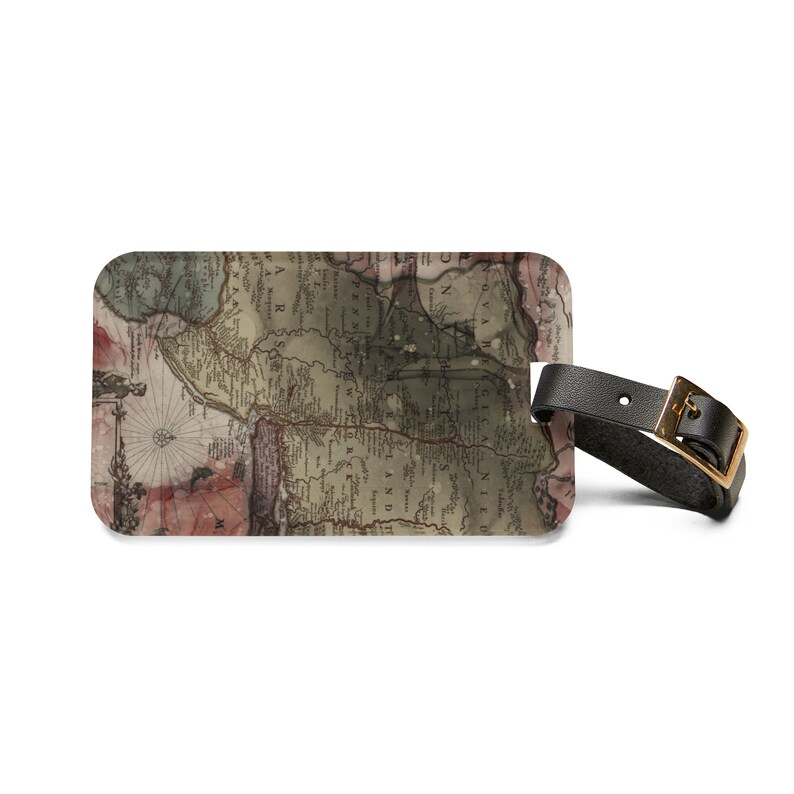 Luggage Tag With Leather Strap, Old Map Luggage Tag for Men, Travel ...