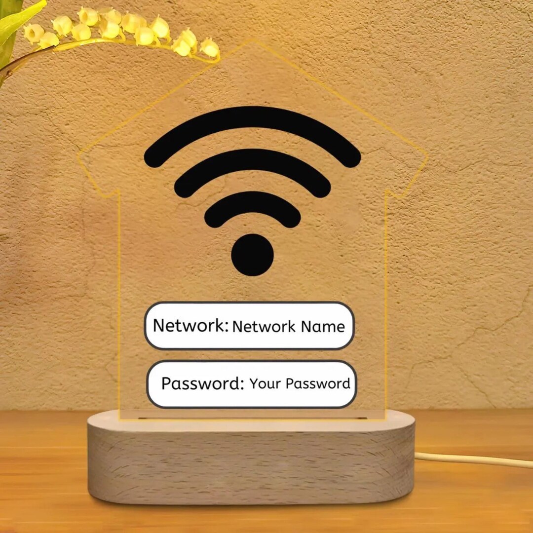 Lighted Wifi Acrylic Sign W/ Wood Base 5.9 X 6.9 Table Sign for Home, Airbnb Rental, Small ...
