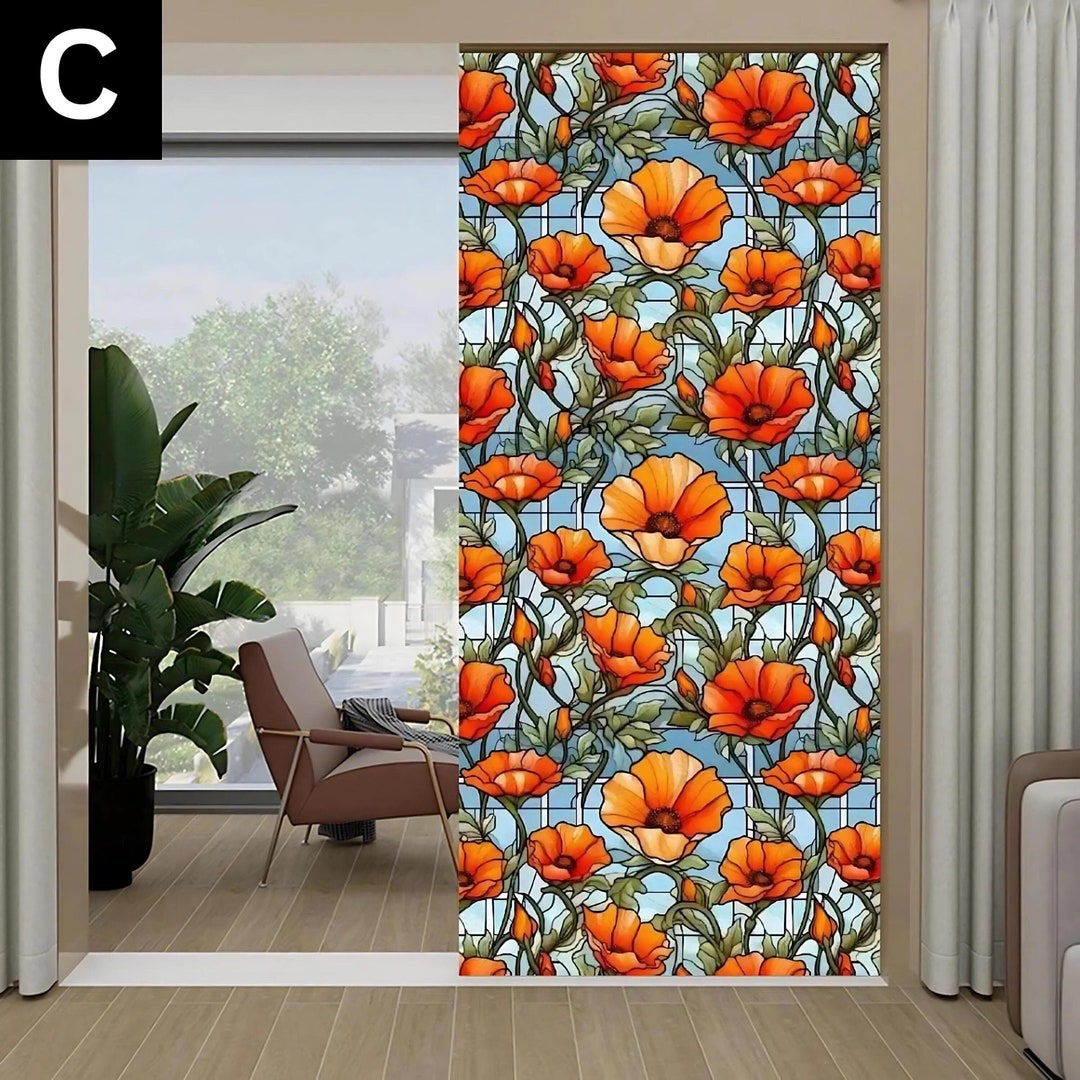 Boho Window Privacy Film, Anti-uv Floral Glass Covering, Easy Install ...