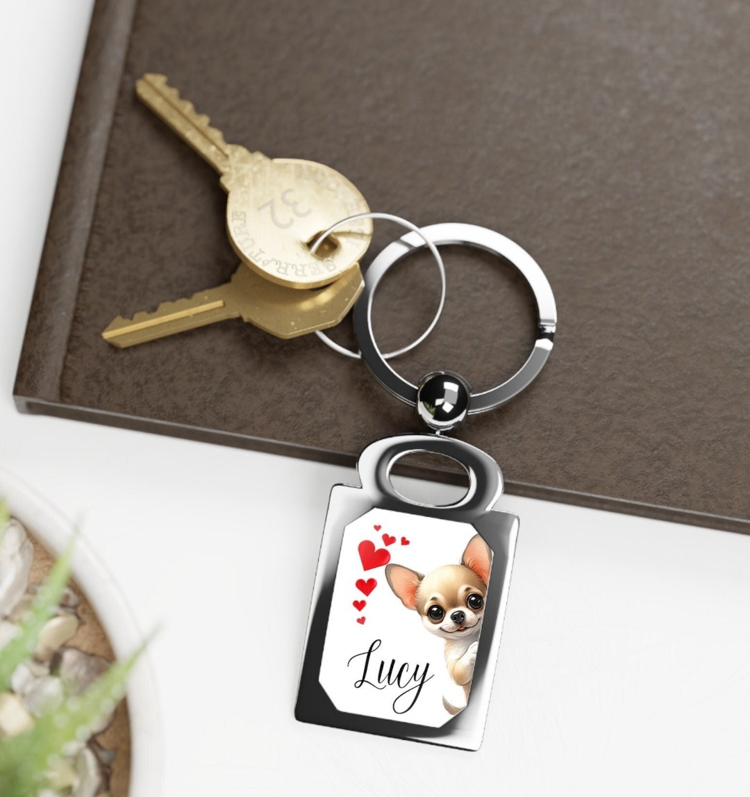 Personalized Chihuahua Keychain, Custom Dog Name Key Tag, Bag Charm for ...