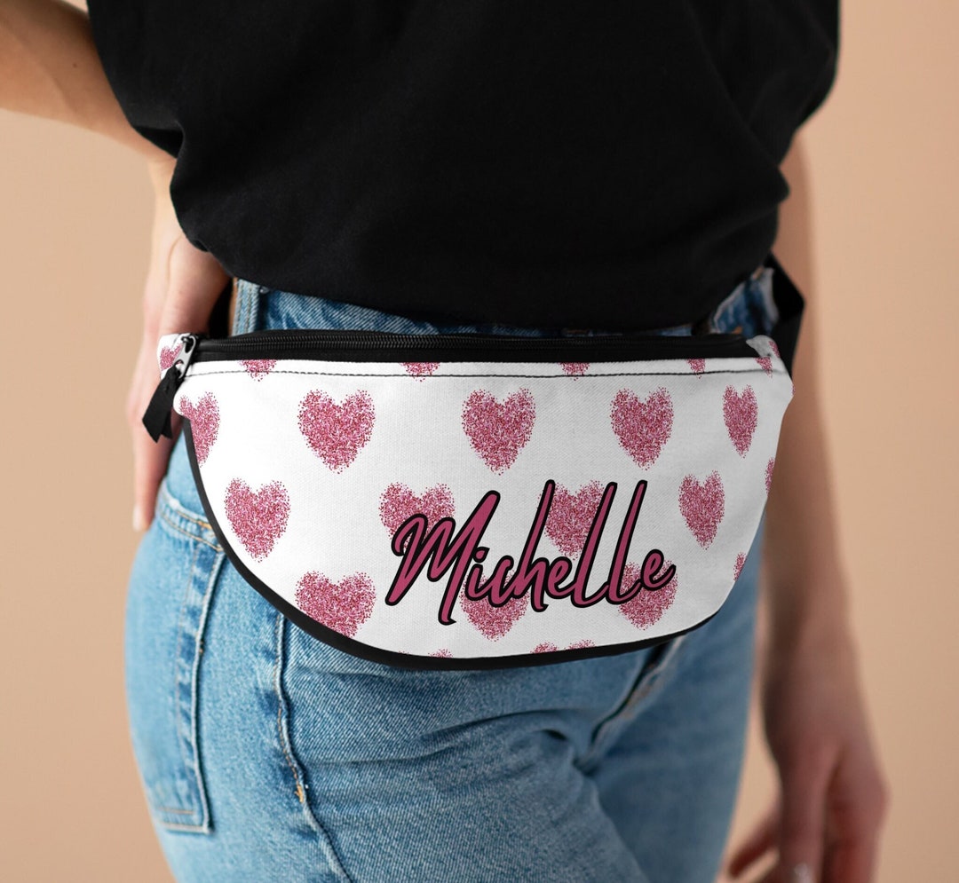Fanny Pack Custom Name, Heart Pattern Crossbody Bag, Fanny Pack for ...