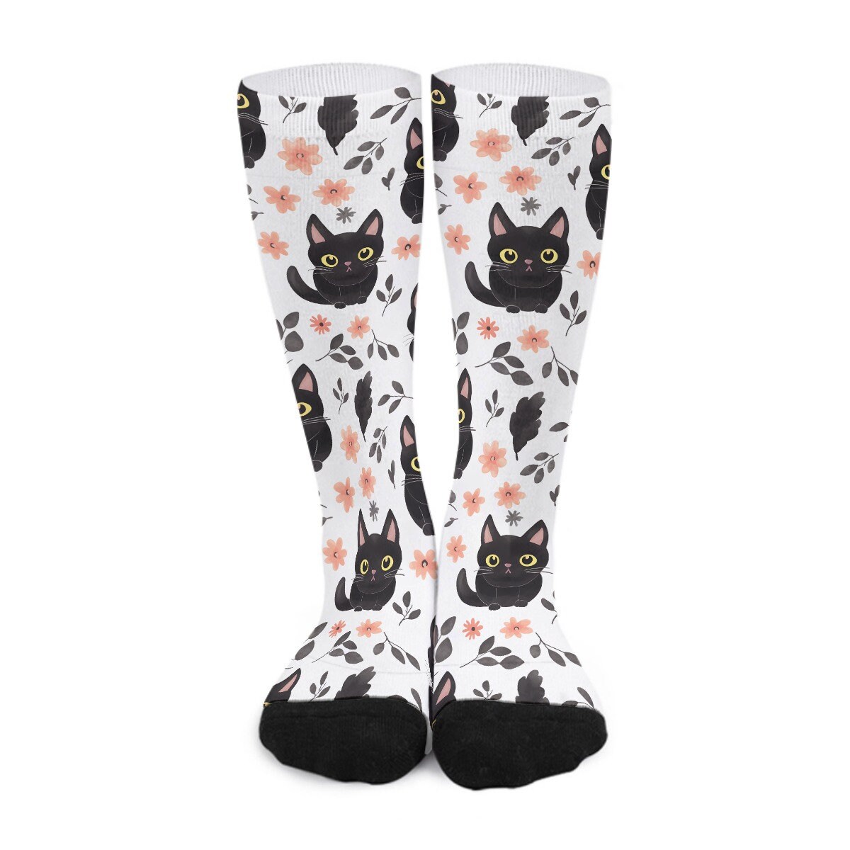Boho Cat Paw Socks, Floral Cat Knee High Socks Soft Polyester-cotton ...