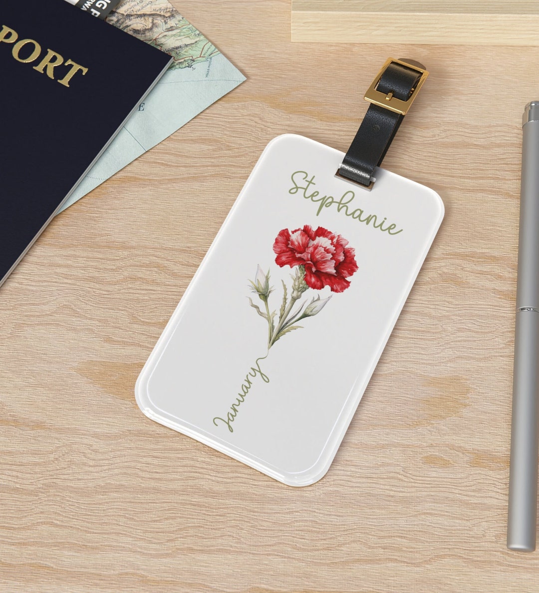 Custom Luggage Name Tag Birth Month Flower Personalized - Etsy