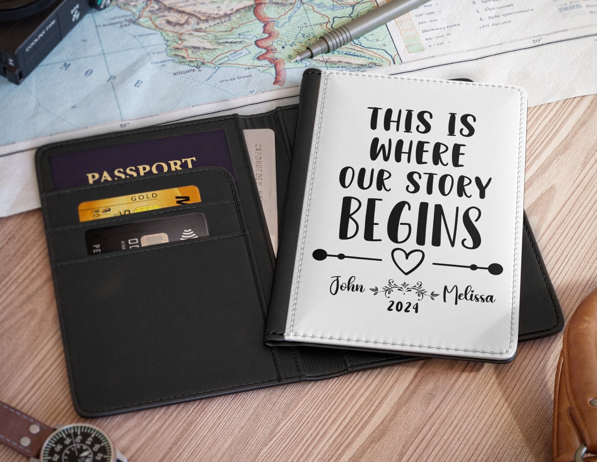 Couples Custom Passport Cover and Tags, Matching Passport Holder for ...