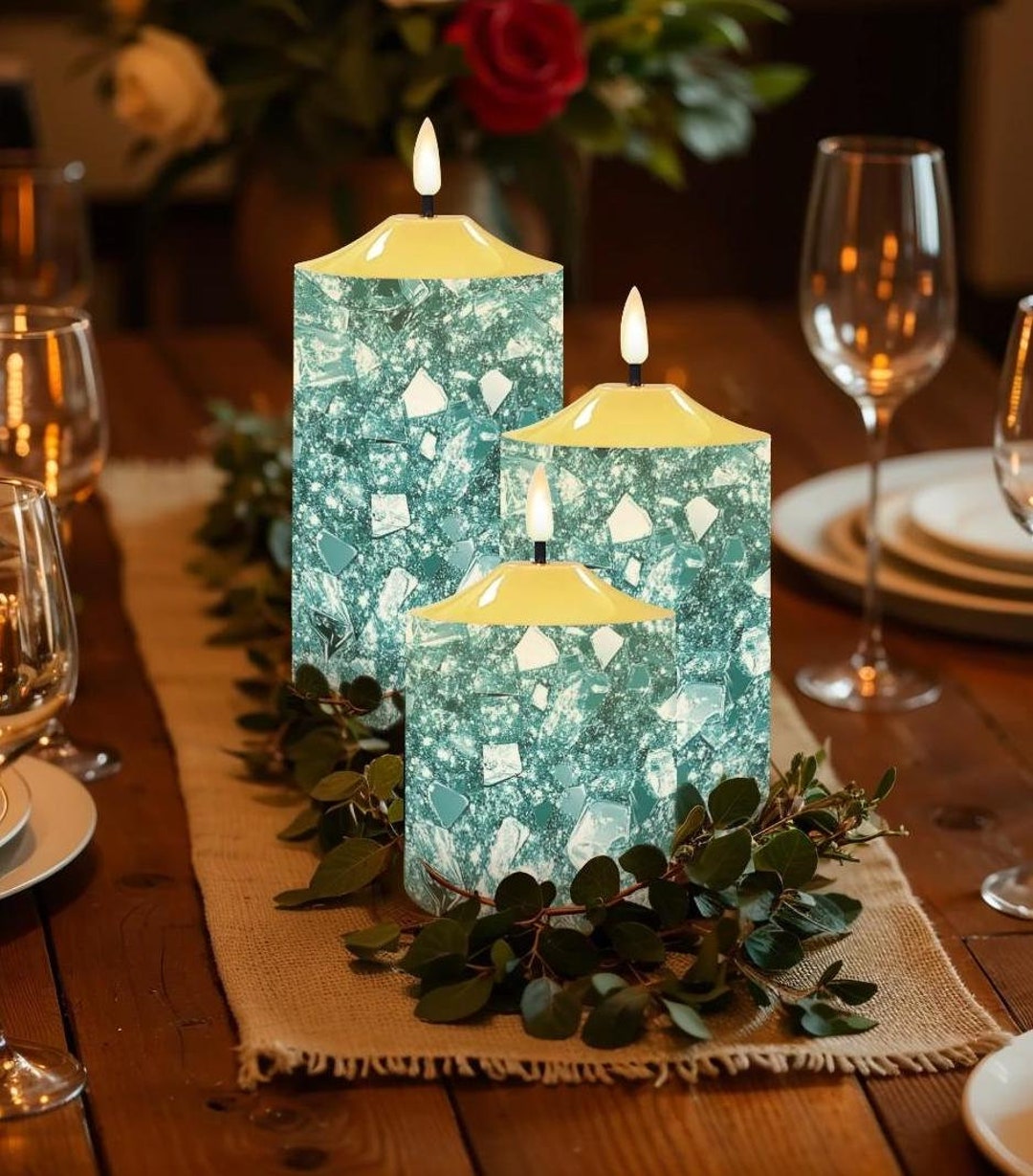 Flameless Candle Faux Shattered Glass Lamp Set of 3 With Remote Control ...