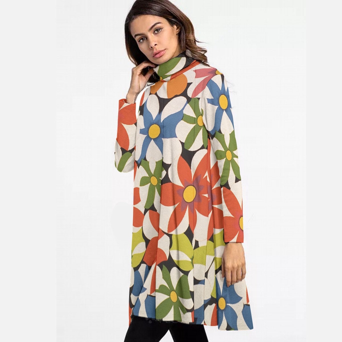 High Neck Dress With Long Sleeves for Women Petite to Plus Size S-3XL ...