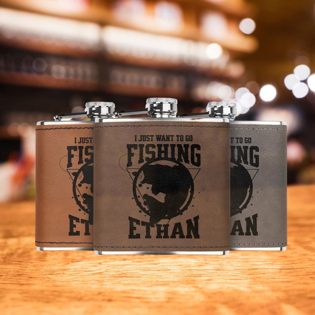 Custom Fishing Name Flask Gift for Men, Personalized Laser Engraved ...