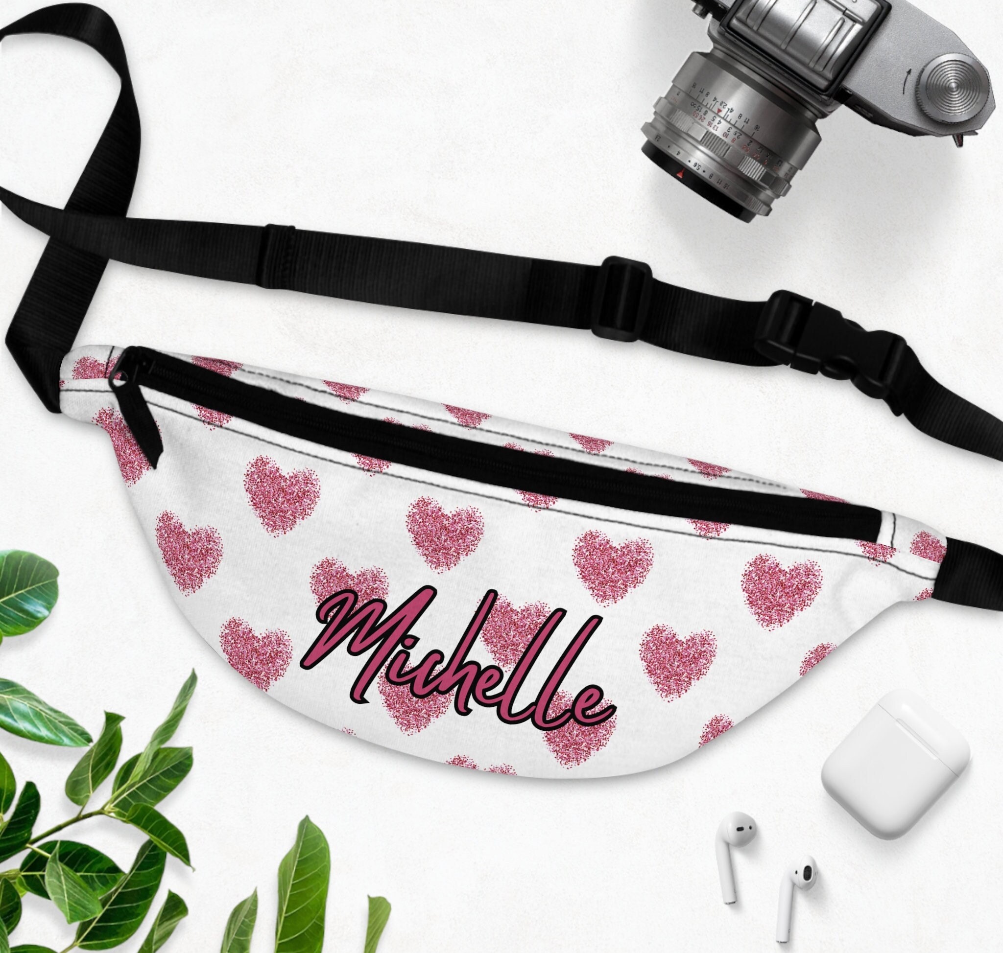 Fanny Pack Custom Name, Heart Pattern Crossbody Bag, Fanny Pack for ...