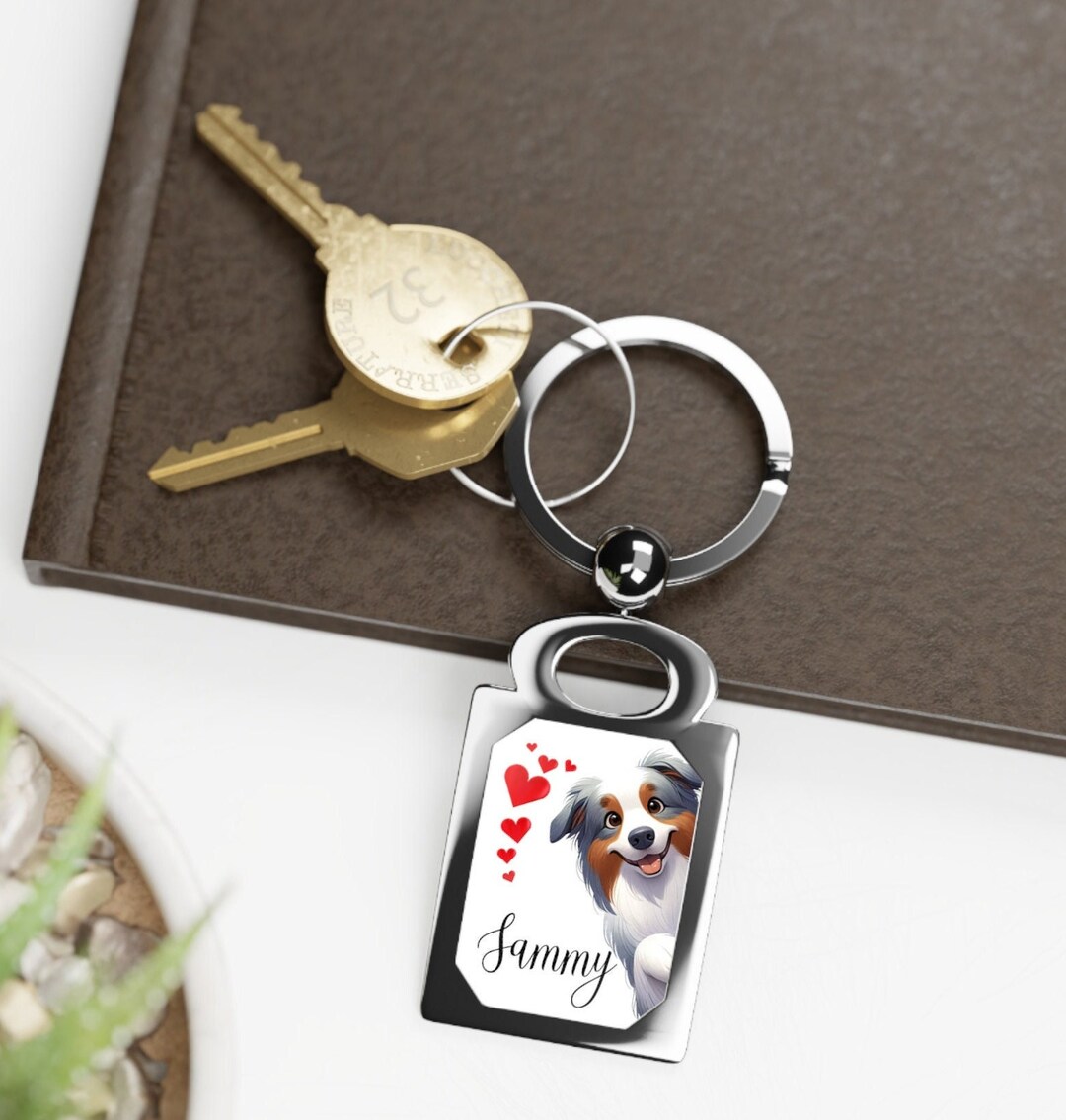 Personalized Aussie Dog Keychain, Custom Dog Name Key Tag, Bag Charm ...