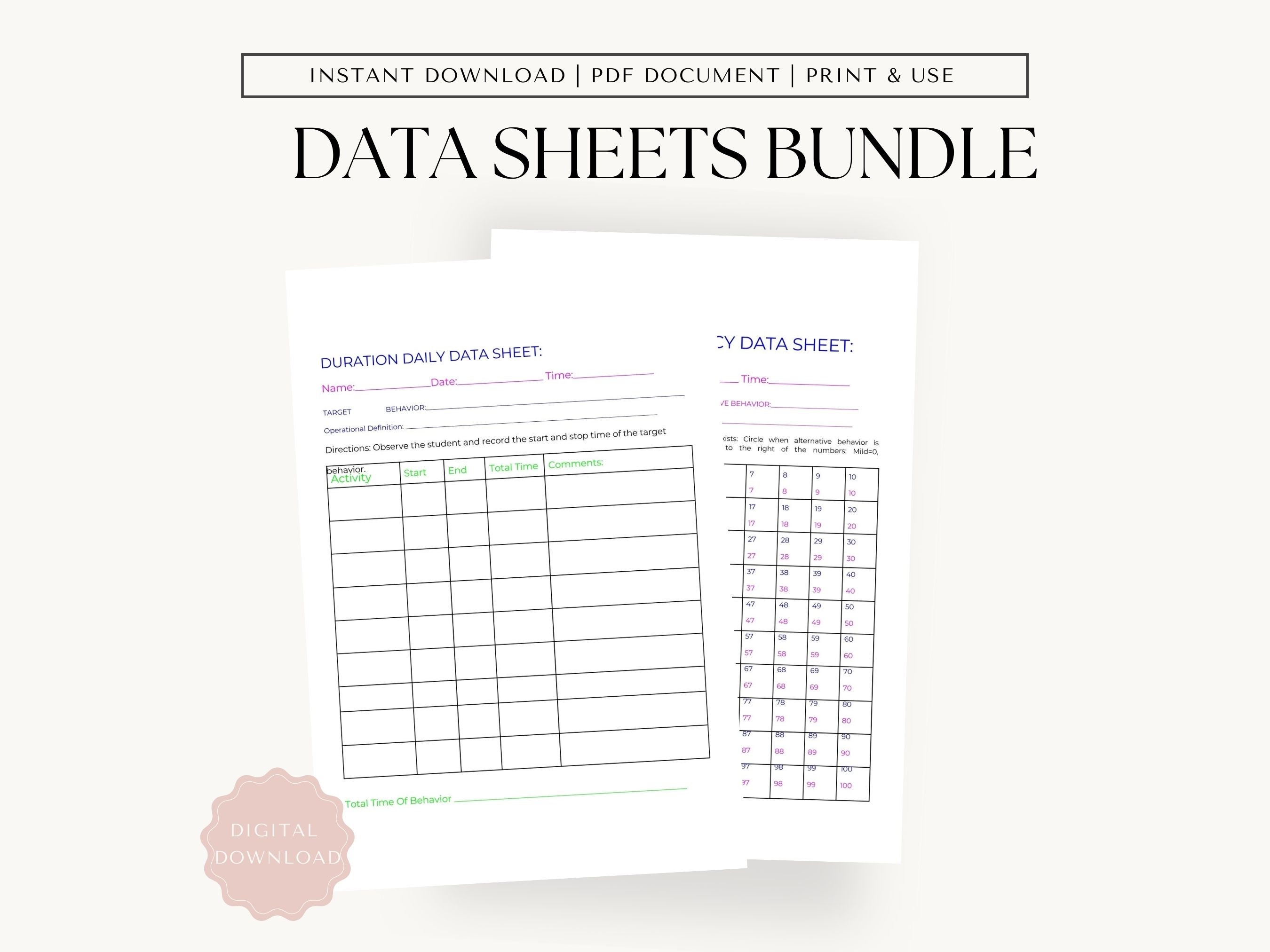 Autism Educators Data Sheets Bundle, Frequency Log, Intensity Worksheet ...