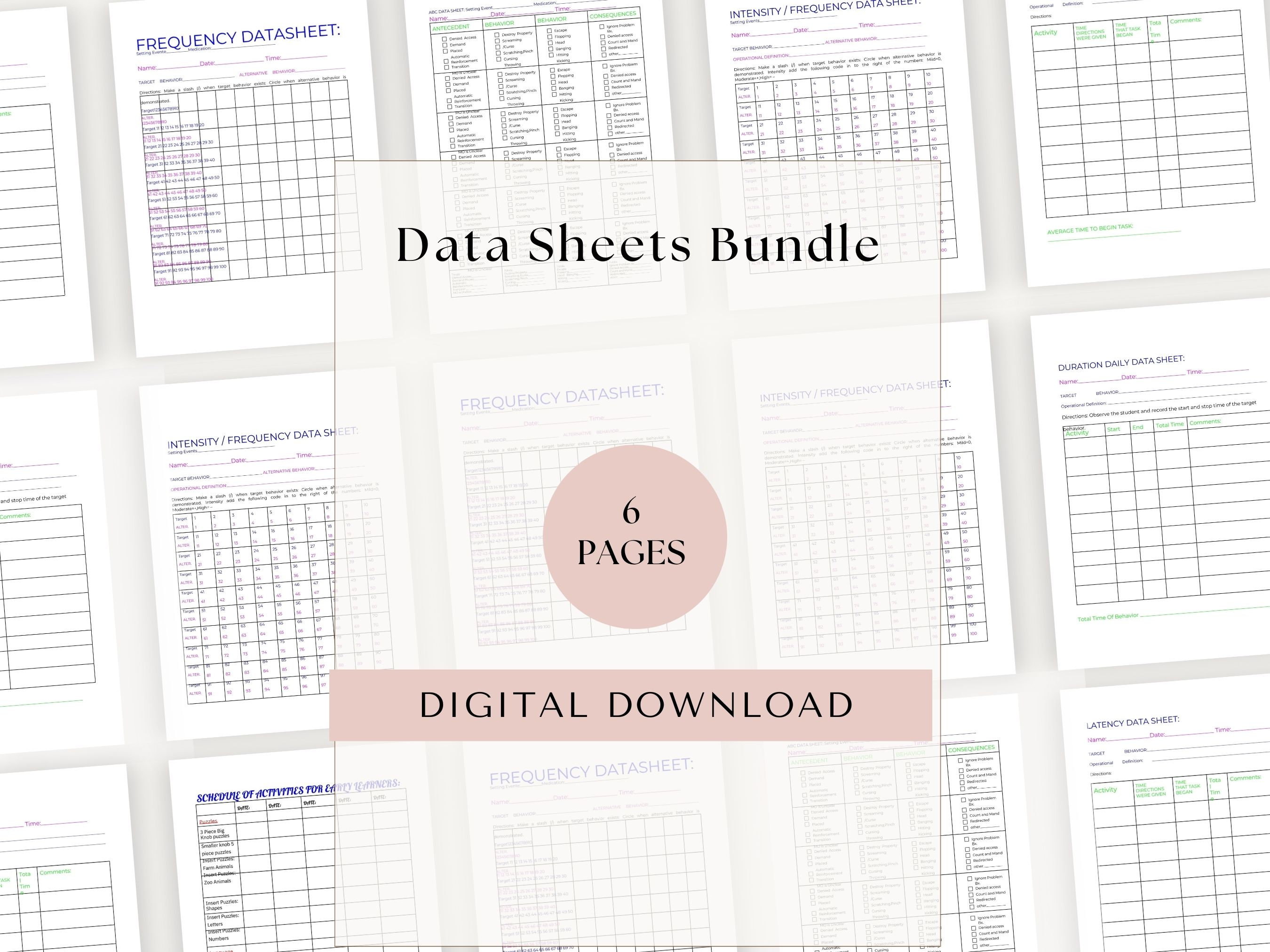 Autism Educators Data Sheets Bundle, Frequency Log, Intensity Worksheet ...