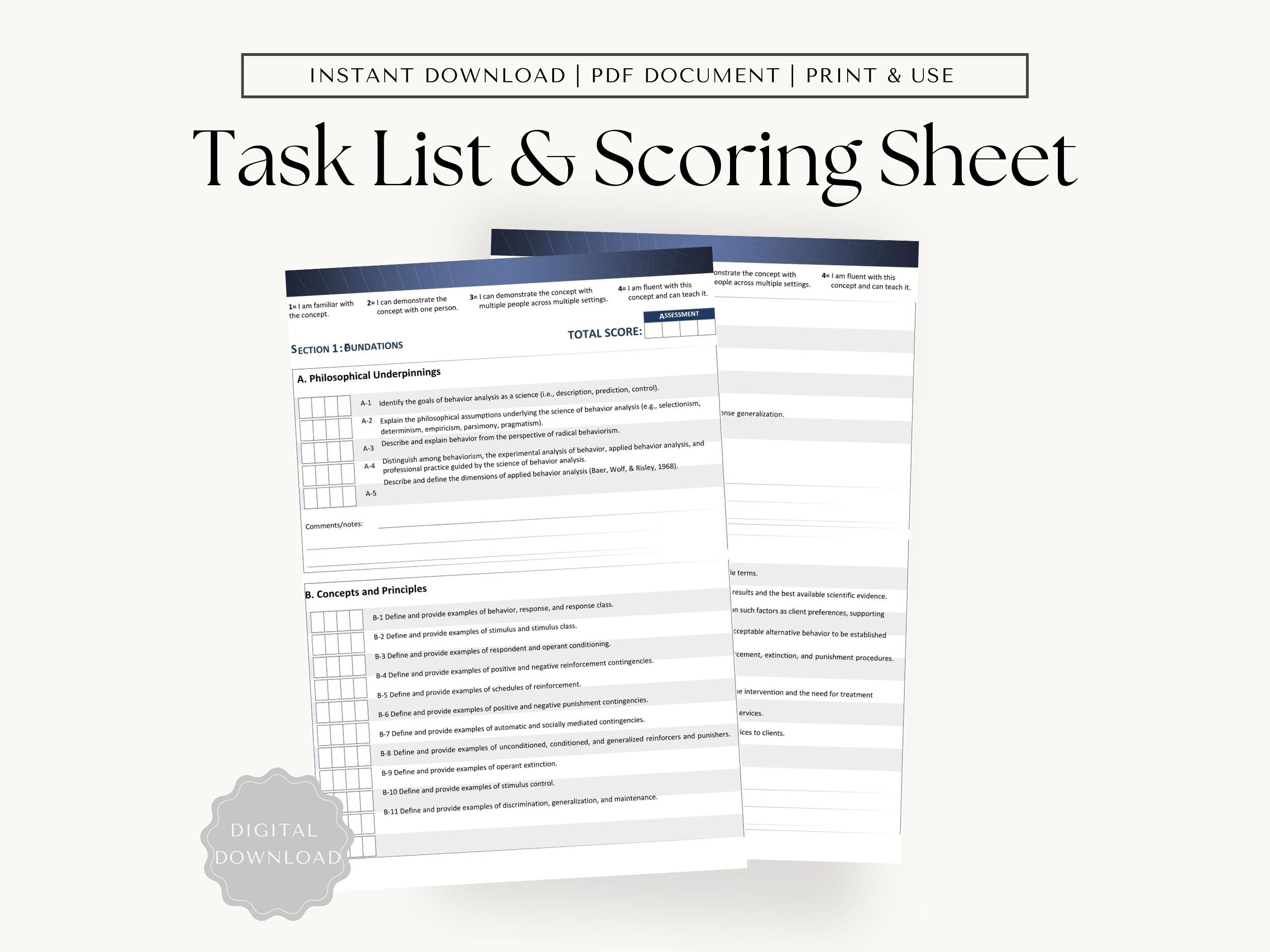 Task List and Scoring Sheets Educational Concepts for Autism - Etsy