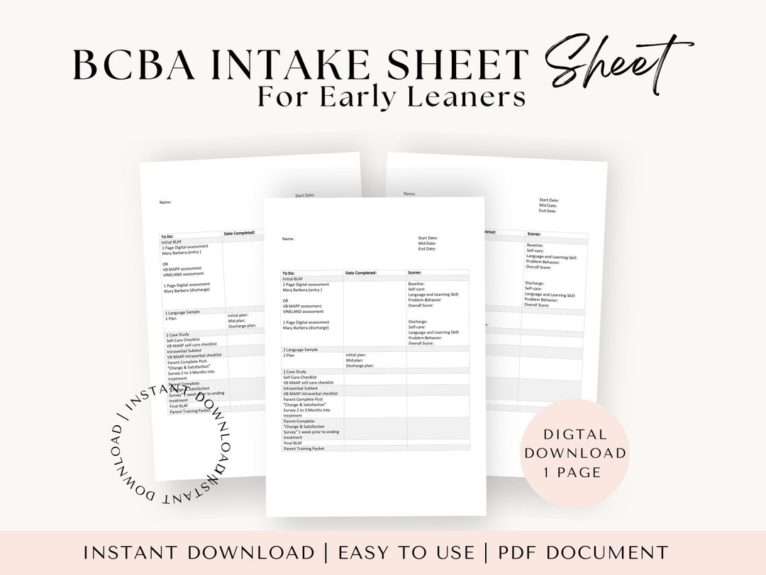 Early Learners BCBA Intake Sheet, Autism Teacher Templates ...