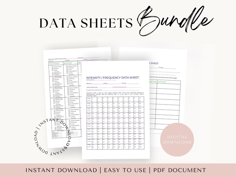 Autism Educators Data Sheets Bundle, Frequency Log, Intensity Worksheet ...