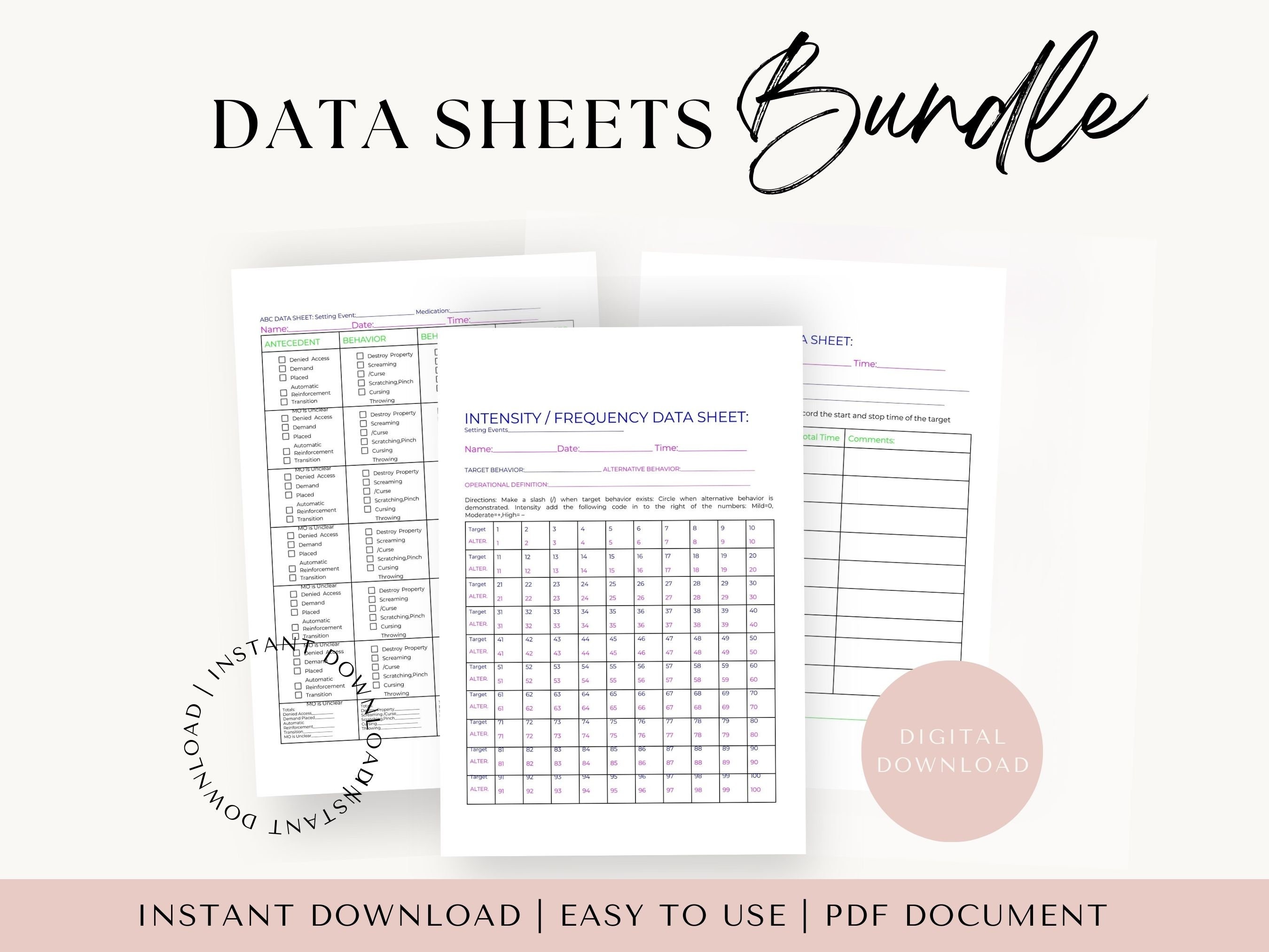Autism Educators Data Sheets Bundle, Frequency Log, Intensity Worksheet ...