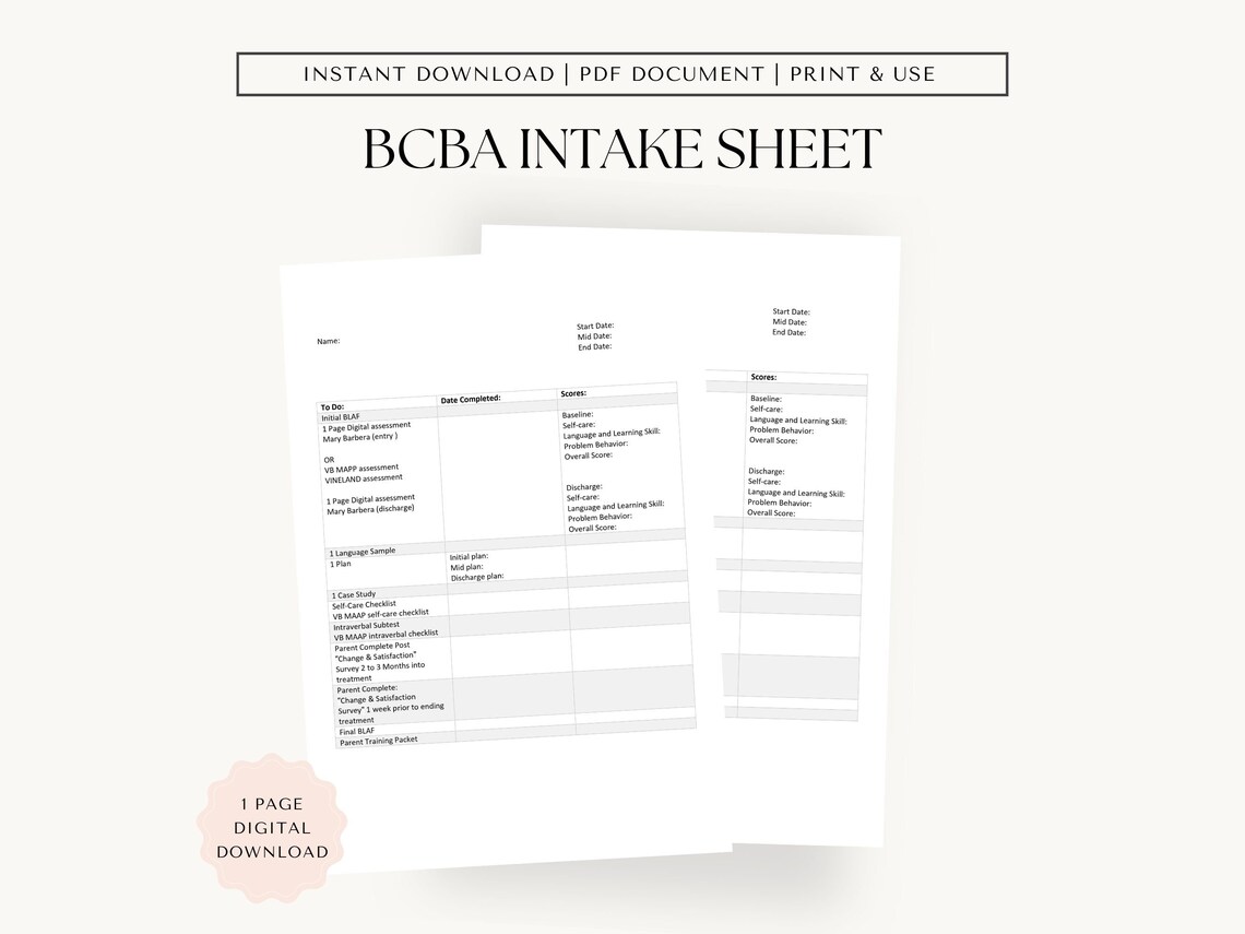 Early Learners BCBA Intake Sheet, Autism Teacher Templates ...