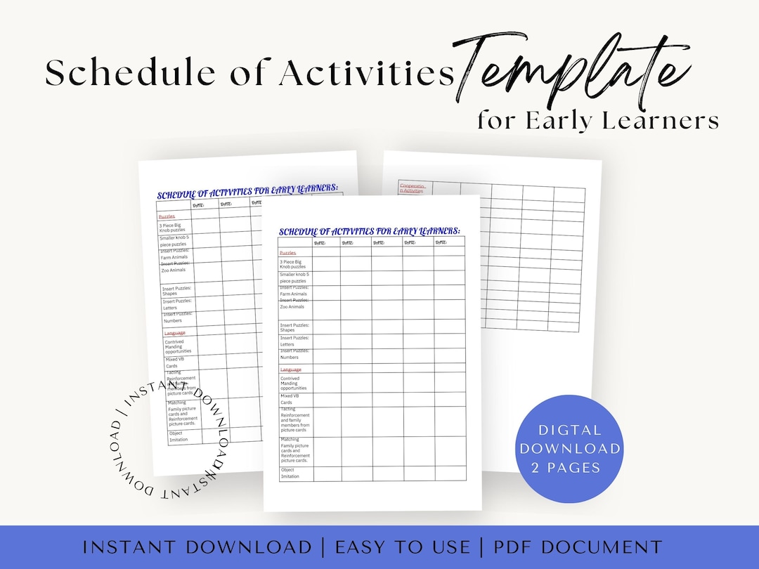 Early Learning Schedule of Activities Template, Teacher Digital Guides ...