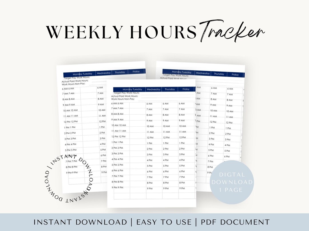 Weekly Hours Tracker, Work Hour Log, Time Recording Template, Work ...