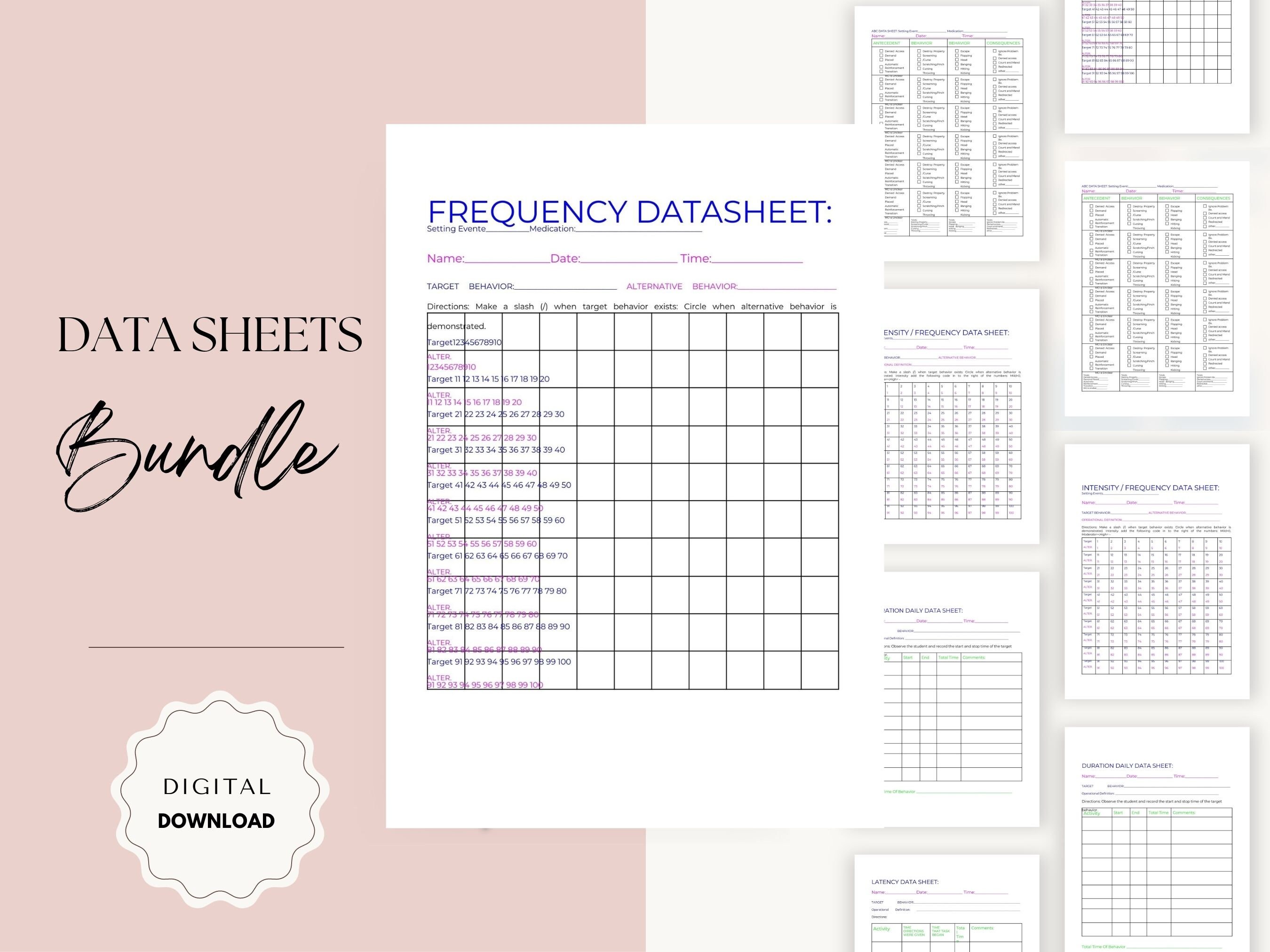 Autism Educators Data Sheets Bundle, Frequency Log, Intensity Worksheet ...