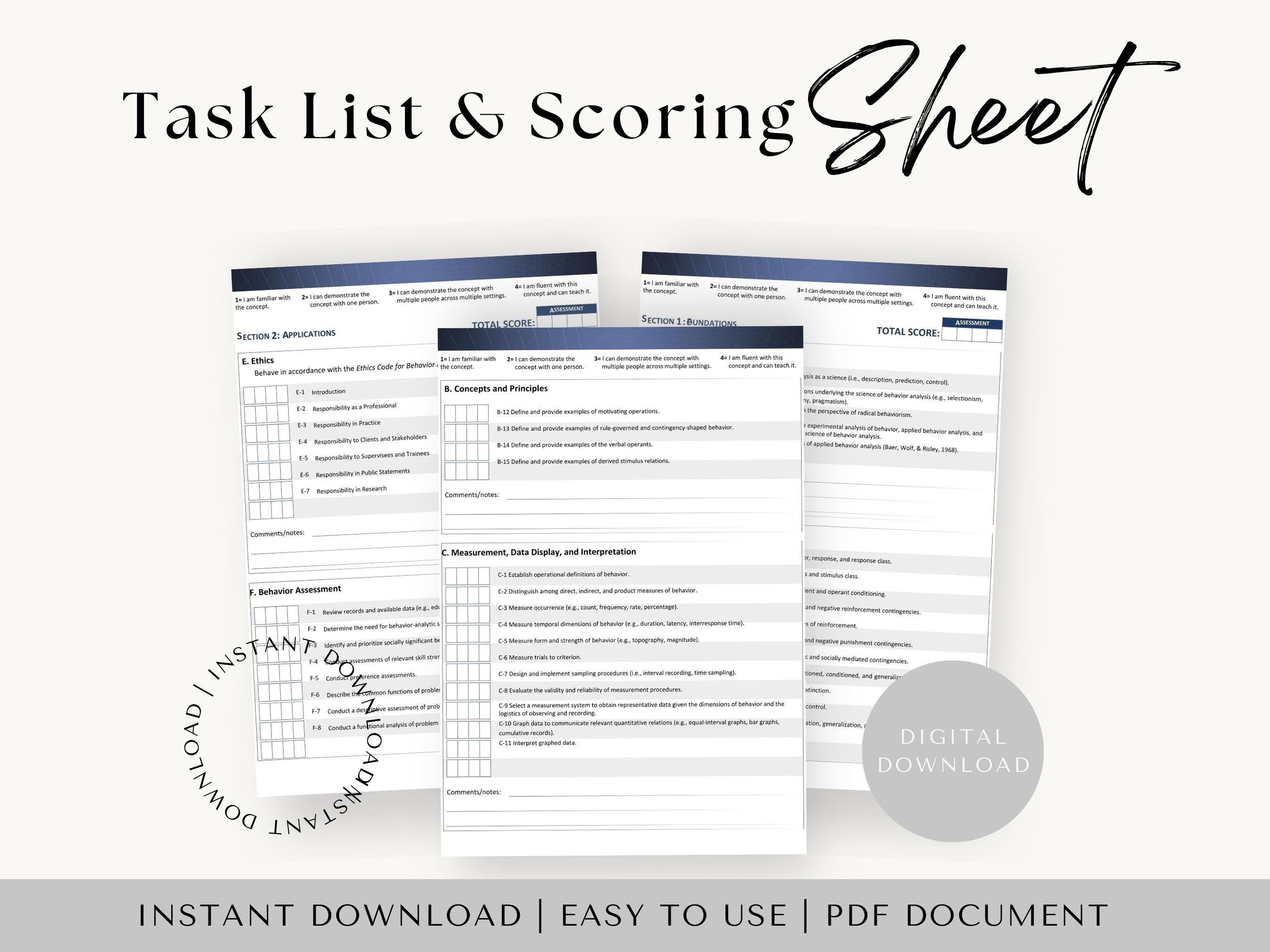 Task List and Scoring Sheets Educational Concepts for Autism - Etsy