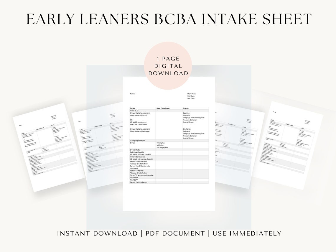 Early Learners BCBA Intake Sheet, Autism Teacher Templates ...