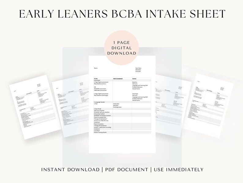 Early Learners BCBA Intake Sheet, Autism Teacher Templates ...