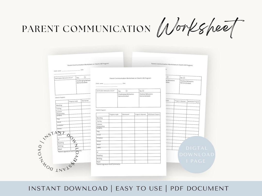 Parent Communication Worksheet, Parent Teacher Log, Student Progress ...