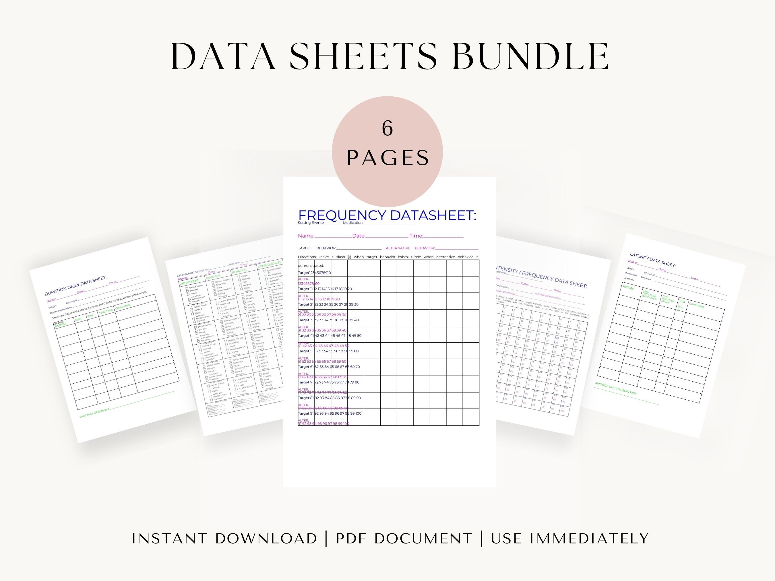 Autism Educators Data Sheets Bundle, Frequency Log, Intensity Worksheet ...