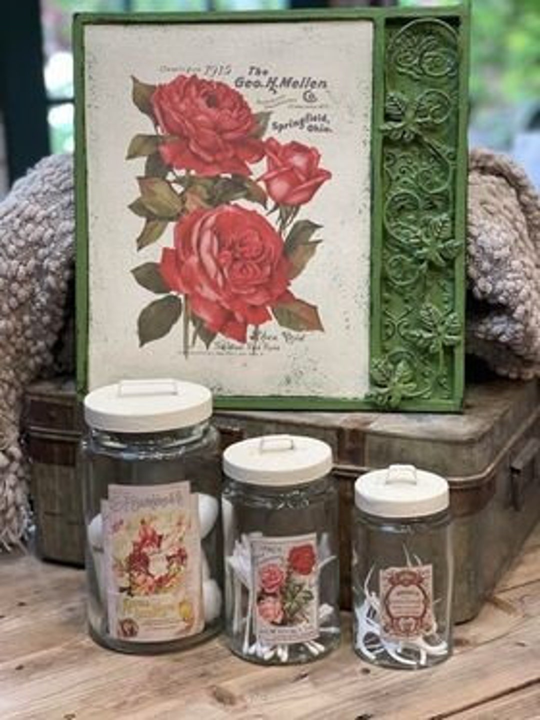 Canisters Floral Seed Packet Set Glass Canister Shabby Chic Cottage ...