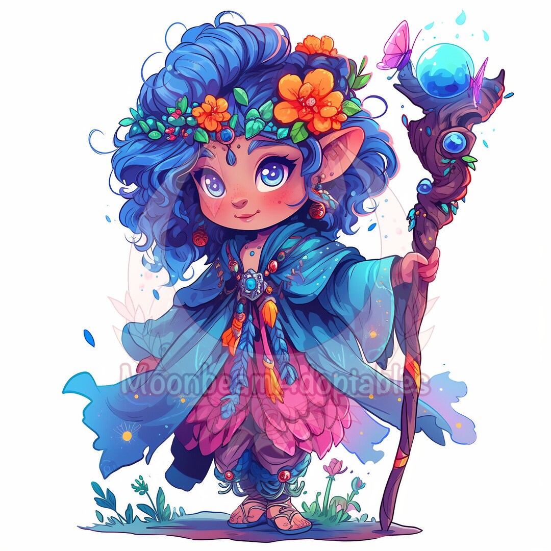 Adopt a Character Blue Haired Elf Druid Character Adoptable Chibi - Etsy