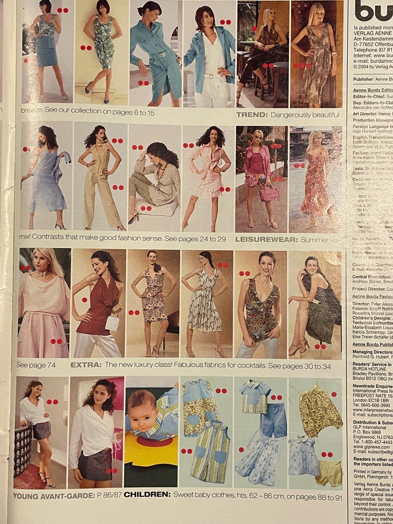 Burda World of Fashion Magazine ENGLISH Language Version - 6/2004 - Etsy
