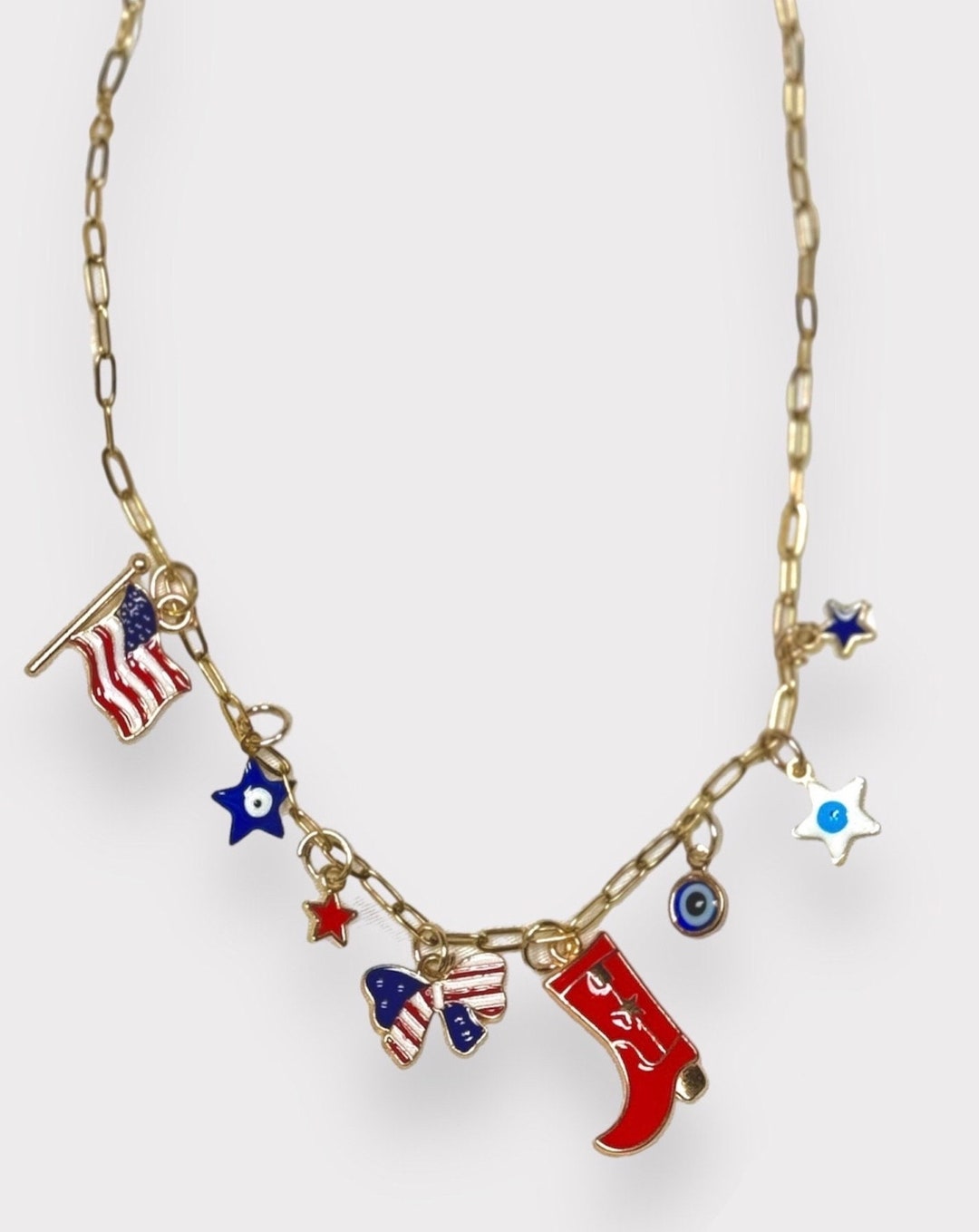 4th of July Patriotic Charm Necklace | Gold Charm Necklace - Etsy