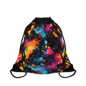 Neon Paint Splatter Drawstring Gym Bag - Etsy