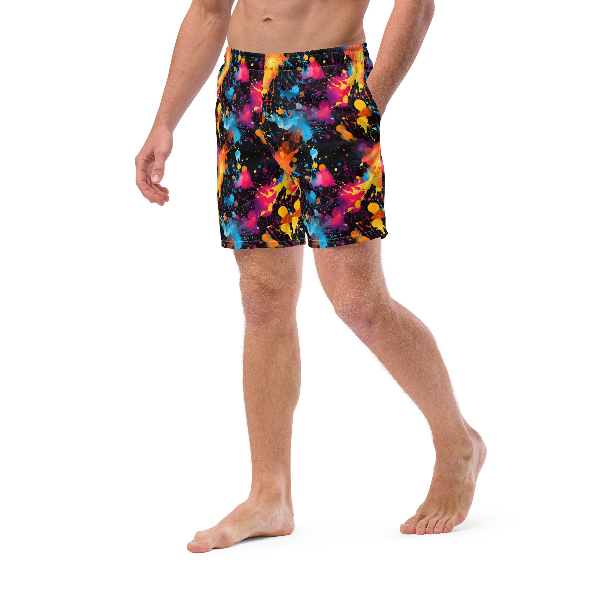 Neon Paint Splatter Men's Swim Trunks - Etsy