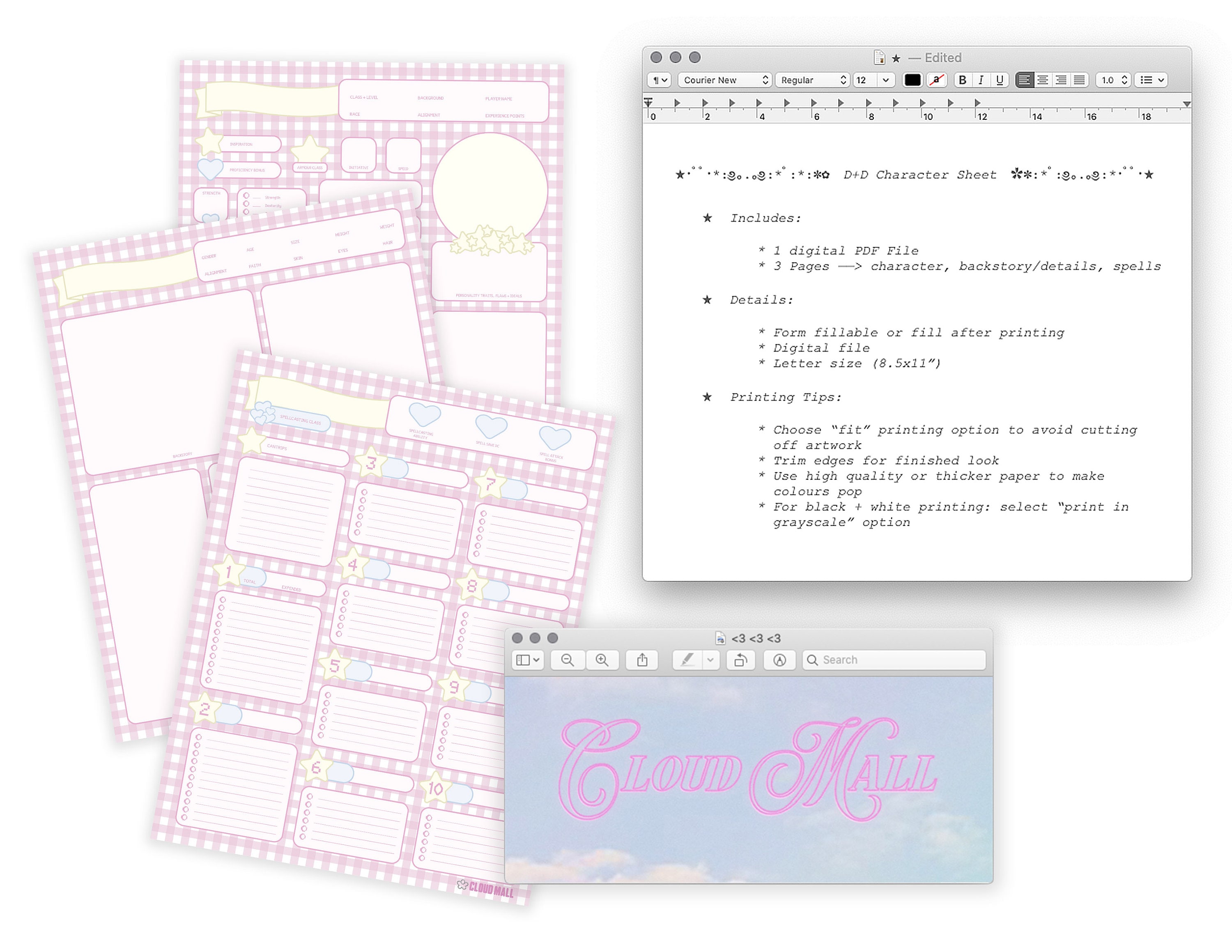 Cute Character Sheet — D&D 5e — Form Fillable + Printable PDF - Etsy
