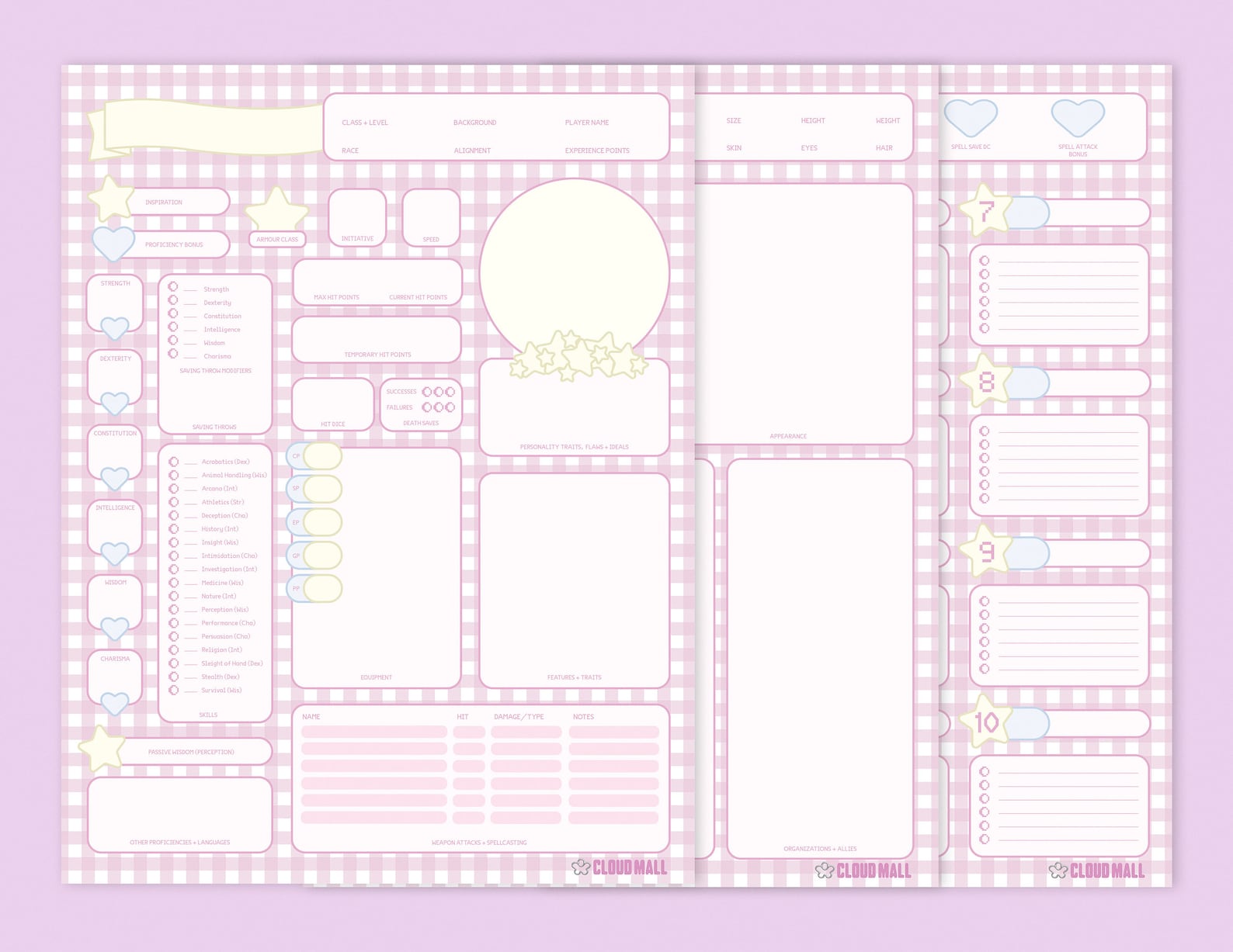 Cute Character Sheet — D&D 5e — Form Fillable + Printable PDF - Etsy