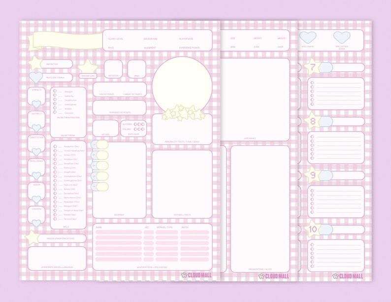 Cute Character Sheet — D&D 5e — Form Fillable + Printable PDF - Etsy