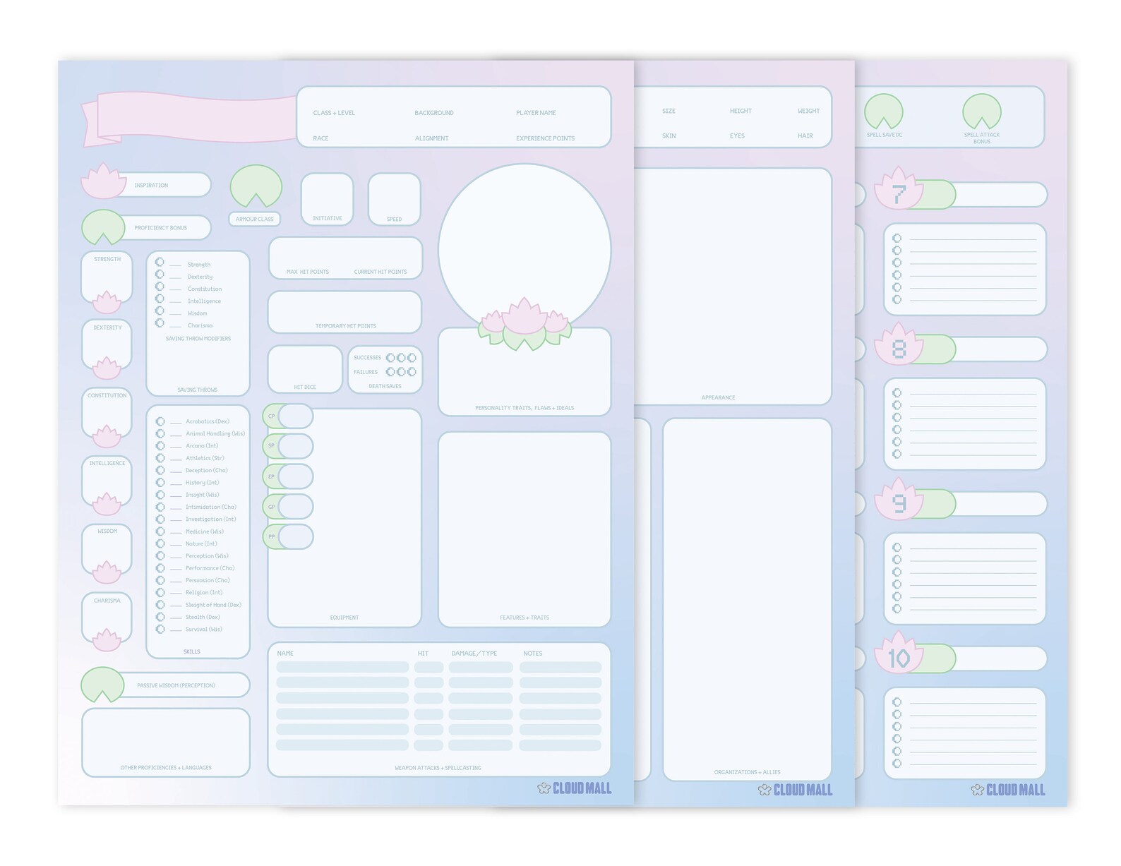 Water Lily Character Sheet D&D 5e Form Fillable - Etsy